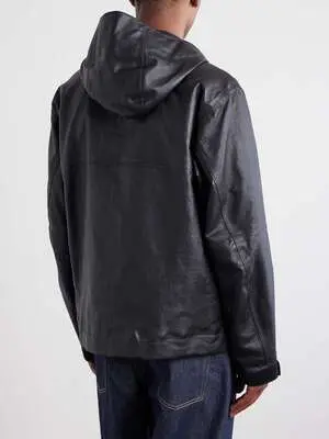 Stone Island Logo-appliquéd Leather Hooded Jacket