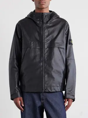 Stone Island Logo-appliquéd Leather Hooded Jacket