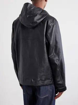 Stone Island Logo-appliquéd Leather Hooded Jacket