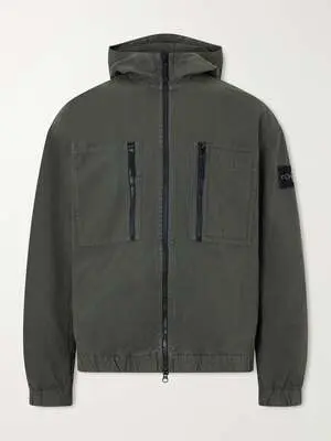 Stone Island Logo-appliquéd Garment-dyed Cotton Ripstop Hooded Jacket
