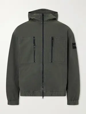 Stone Island Logo-appliquéd Garment-dyed Cotton Ripstop Hooded Jacket