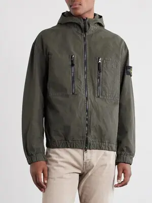 Stone Island Logo-appliquéd Garment-dyed Cotton Ripstop Hooded Jacket