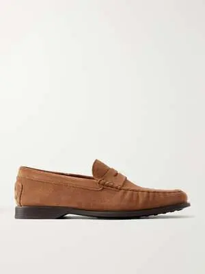 TOD'S Gathered Suede Penny Loafers - Brown