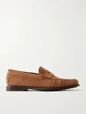 TOD'S Gathered Suede Square Toe Loafers