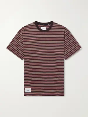WTAPS Logo-appliquéd Striped Cotton-jersey T-shirt - Brown