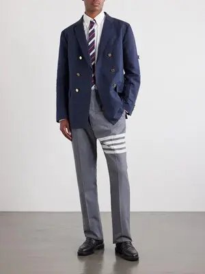 Thom Browne Double-breasted Striped Cotton And Linen-blend Blazer