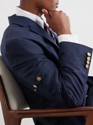 Thom Browne Double-breasted Striped Cotton And Linen-blend Blazer