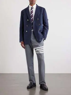 Thom Browne Double-breasted Striped Cotton And Linen-blend Blazer