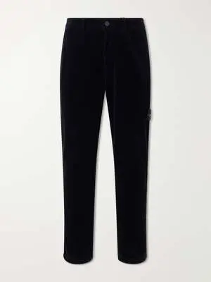 Stone Island Straight-leg Logo-appliquéd Garment-dyed Cotton-corduroy Trousers - Black