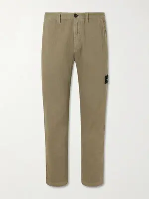 Stone Island Logo-appliqué Herringbone Cotton Trousers - Green