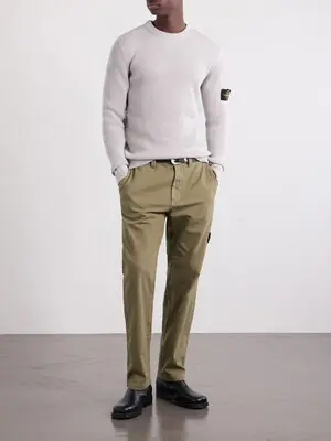 Stone Island Logo-appliqué Herringbone Cotton Trousers