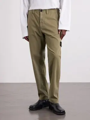 Stone Island Logo-appliqué Herringbone Cotton Trousers