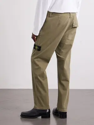 Stone Island Logo-appliqué Herringbone Cotton Trousers