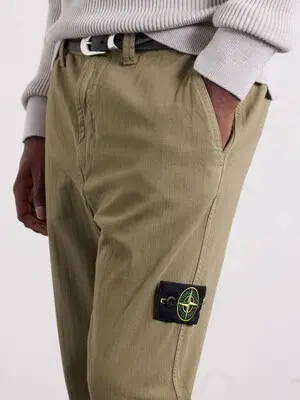 Stone Island Logo-appliqué Herringbone Cotton Trousers