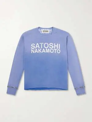 SATOSHI NAKAMOTO Logo-printed Studded Cotton-fleece T-shirt