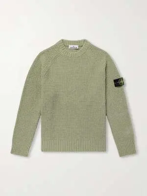 Stone Island Logo-appliquéd Ribbed Cotton-bouclé Sweater - Green