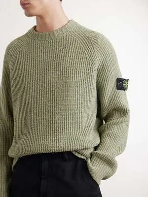 Stone Island Logo-appliquéd Ribbed Cotton-bouclé Sweater