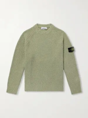 Stone Island Logo-appliquéd Ribbed Cotton Sweater - Green