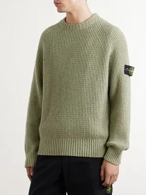 Stone Island Logo-appliquéd Ribbed Cotton Sweater