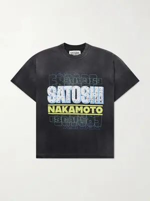 SATOSHI NAKAMOTO Escape Reality Logo-print Cotton-jersey T-shirt - Black