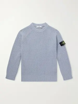 Stone Island Logo-appliquéd Ribbed Cotton-blend Sweater - Blue