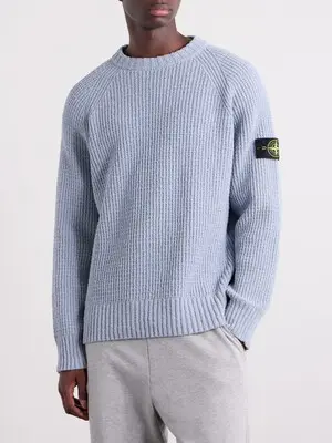 Stone Island Logo-appliquéd Ribbed Cotton-blend Sweater - Blue