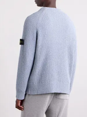 Stone Island Logo-appliquéd Ribbed Cotton-blend Sweater - Blue