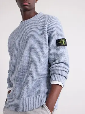 Stone Island Logo-appliquéd Ribbed Cotton-blend Sweater - Blue