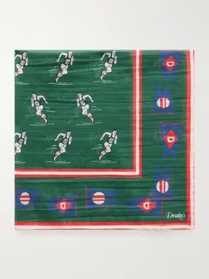 DRAKE'S Printed Cotton And Silk-blend Scarf - Green