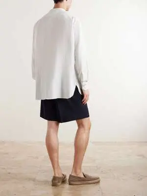 Eleventy Nehru Lyocell, Linen And Cotton-blend Shirt