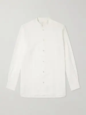 Eleventy Nehru Lyocell, Linen And Cotton-blend Shirt - White