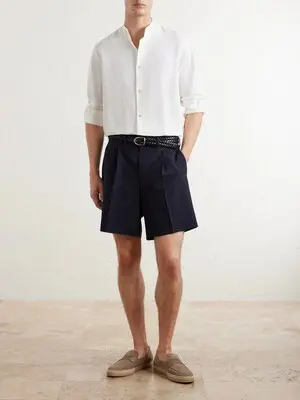 Eleventy Nehru Lyocell, Linen And Cotton-blend Shirt