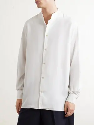 Eleventy Nehru Lyocell, Linen And Cotton-blend Shirt