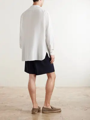 Eleventy Nehru Lyocell, Linen And Cotton-blend Shirt