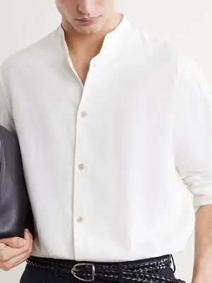 Eleventy Nehru Lyocell, Linen And Cotton-blend Shirt