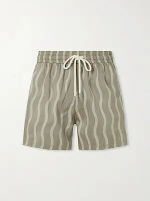 Frescobol Carioca Rio Linen Blend Wave-print Swim Shorts - Green
