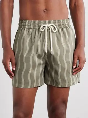 Frescobol Carioca Rio Linen Blend Wave-print Swim Shorts - Green