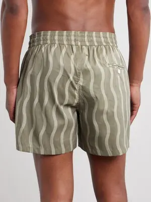 Frescobol Carioca Rio Linen Blend Wave-print Swim Shorts - Green