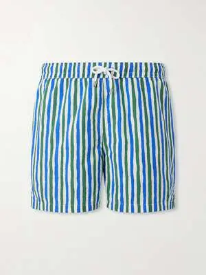DRAKE'S Straight-leg Mid-length Striped Swim Shorts - Blue