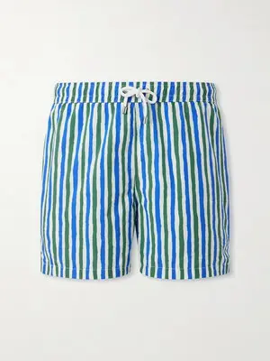DRAKE'S Straight-leg Mid-length Striped Swim Shorts - Blue
