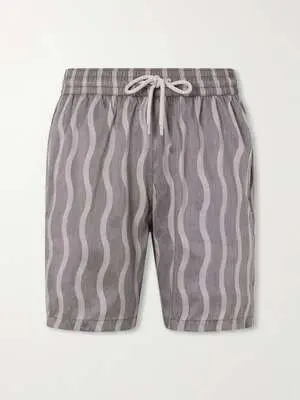 Frescobol Carioca Rio Linen Blend Cabana Wave -print Swim Short - Brown
