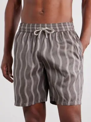 Frescobol Carioca Linen Blend Wave-print Swim Shorts