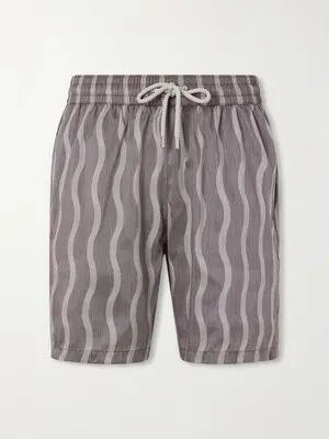 Frescobol Carioca Linen Blend Wave-print Swim Shorts - Brown