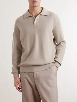 LARDINI Knitted Wool And Cashmere-blend Polo Shirt