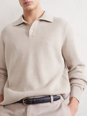LARDINI Knitted Wool And Cashmere-blend Polo Shirt