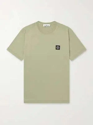 Stone Island Logo-appliquéd Garment-dyed Cotton-jersey T-shirt - Green