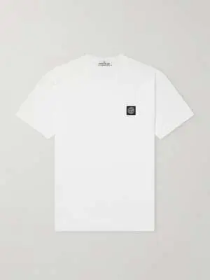 Stone Island Logo-appliquéd Garment-dyed Cotton-jersey T-shirt - White