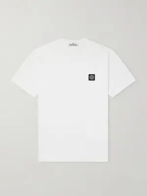 Stone Island Logo-appliquéd Garment-dyed Cotton-jersey T-shirt - White