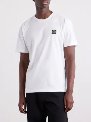 Stone Island Logo-appliquéd Garment-dyed Cotton-jersey T-shirt - White