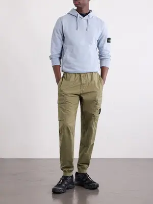 Stone Island Logo-appliquéd Garment-dyed Cotton-fleece Hoodie - Gray